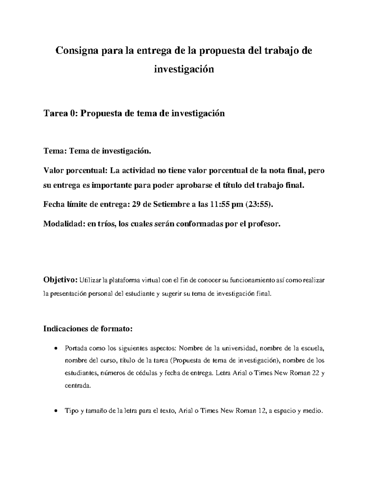 Consigna Tarea 0 - Material - Consigna para la entrega de la propuesta ...