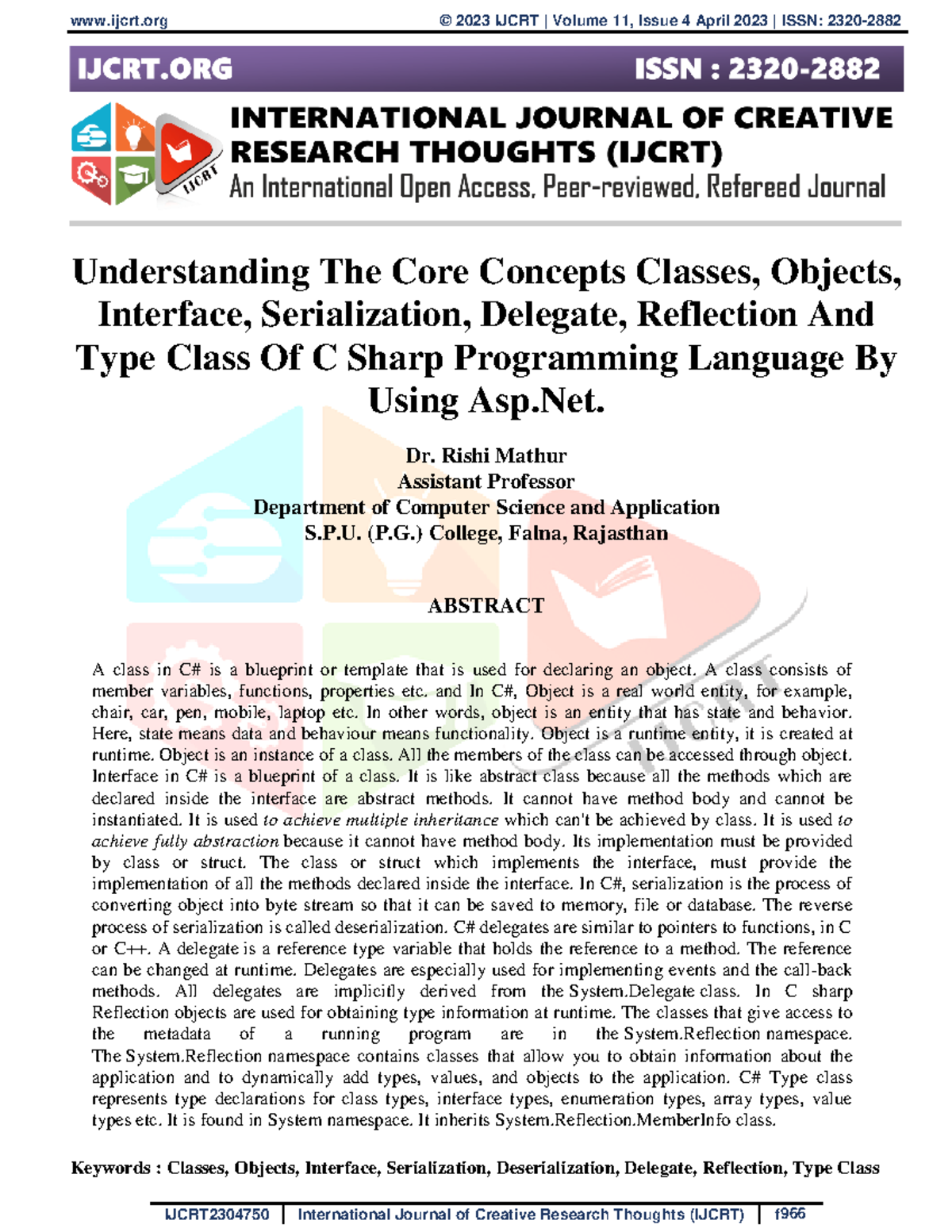 Understanding the core concepts Classes, Objects, Interface, Serialization, Delegate, Reflection ...