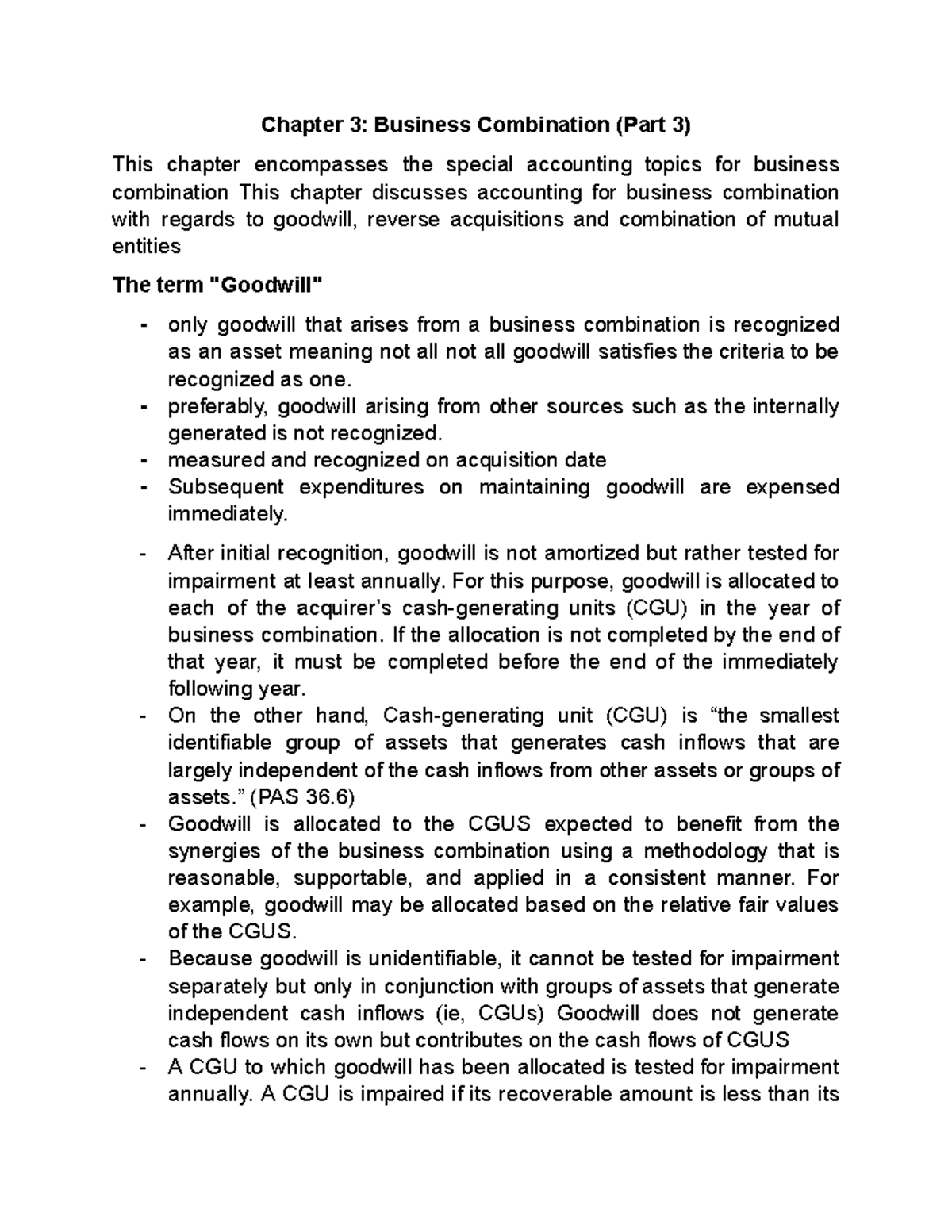 Chapter 3 - Notes on the Business Combinations Part 3 presenting the ...