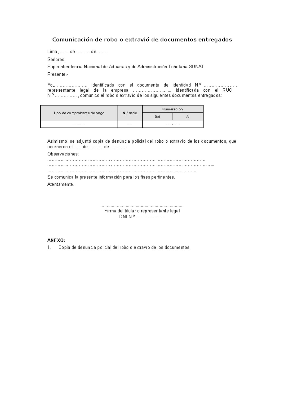 Comunicación de robo o extravío de documentos emitidos - Comunicación ...