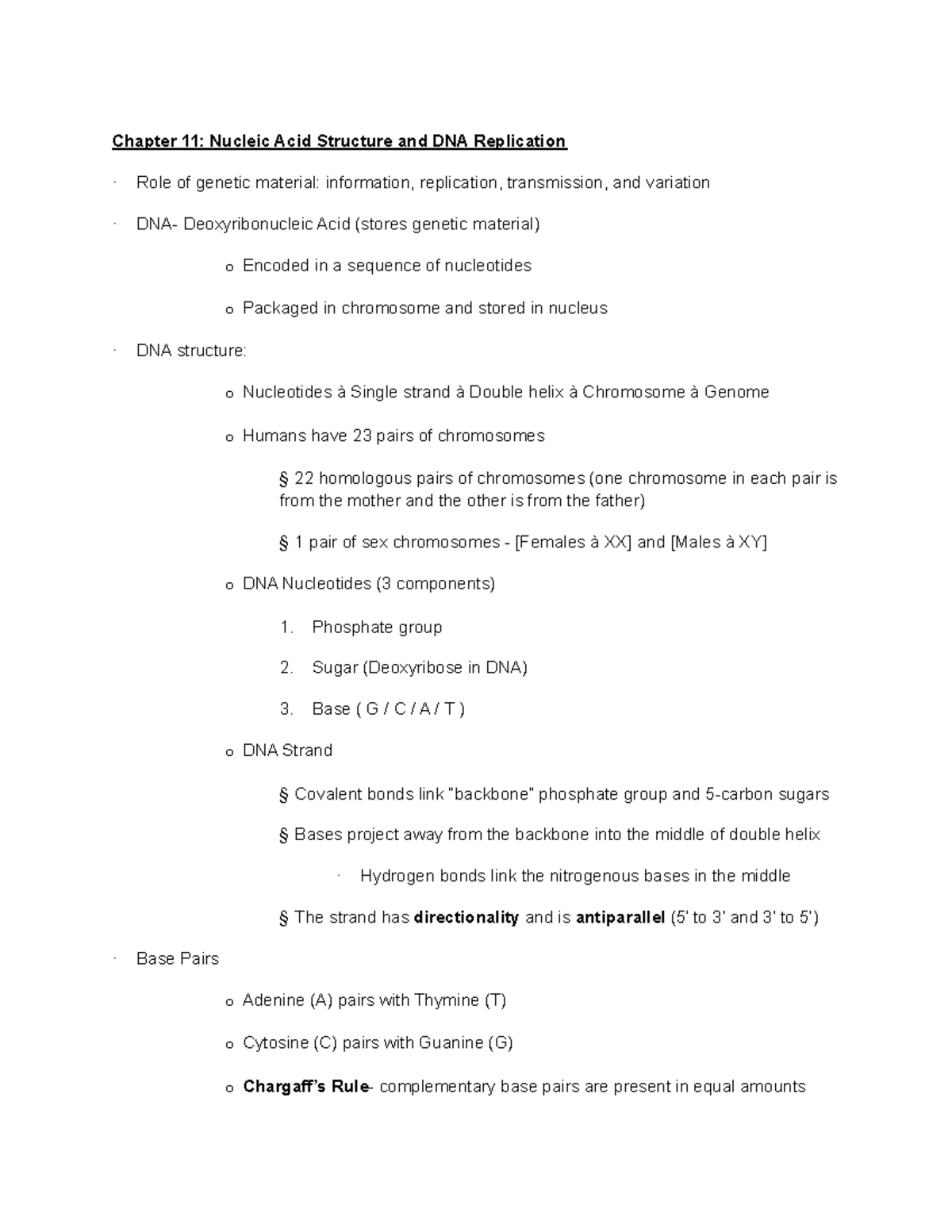 Biology 1 notes - Chapter 11: Nucleic Acid Structure and DNA ...