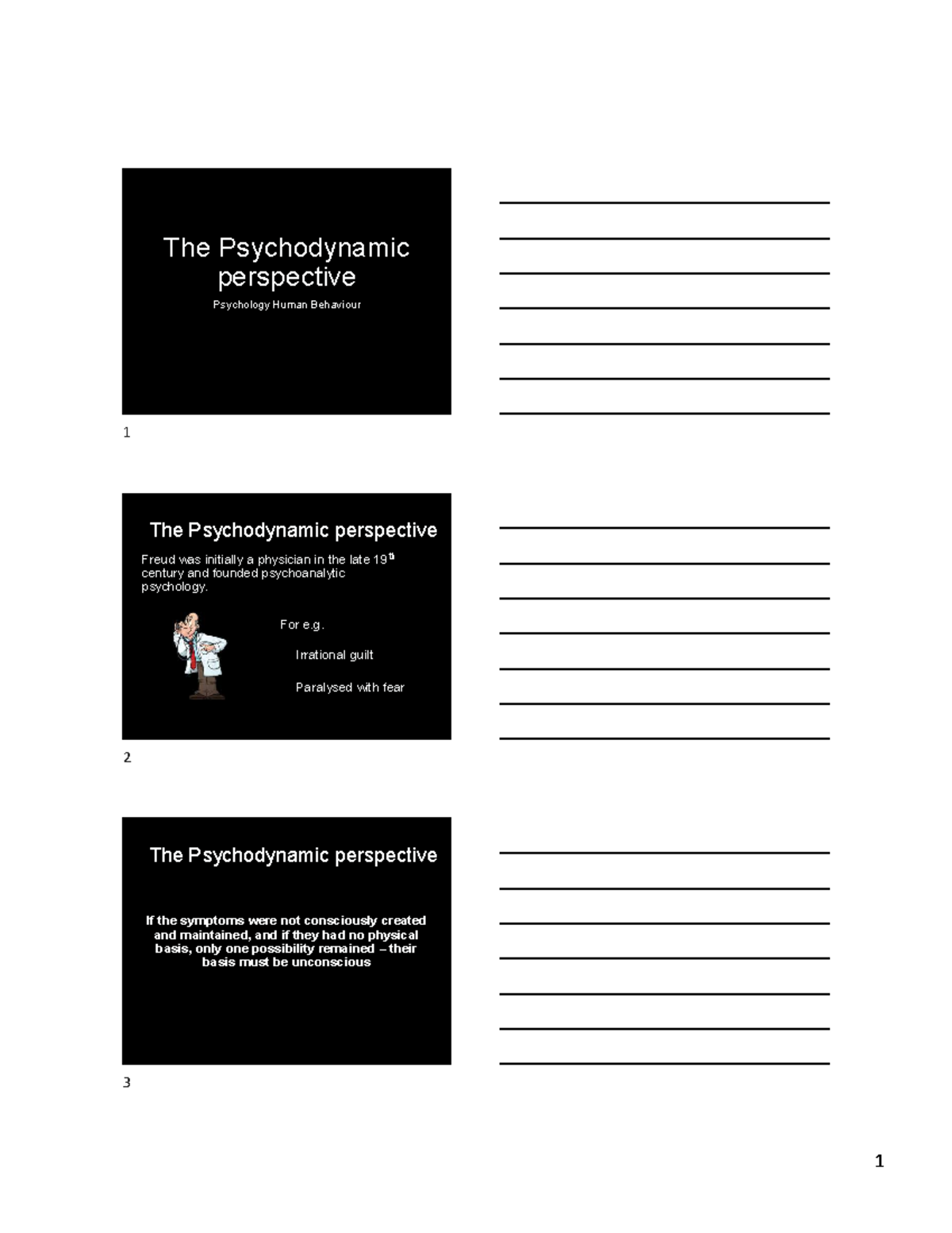 Lec 1 101184 - lecture notes - The Psychodynamic perspective Psychology ...