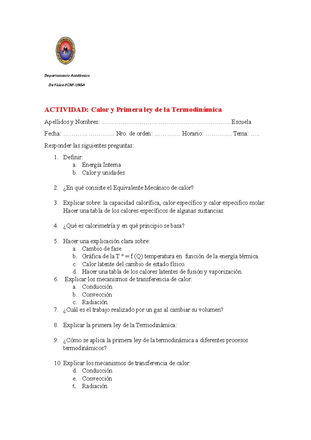Actividad Calor y primera ley de la termodinamica - Departamento ...
