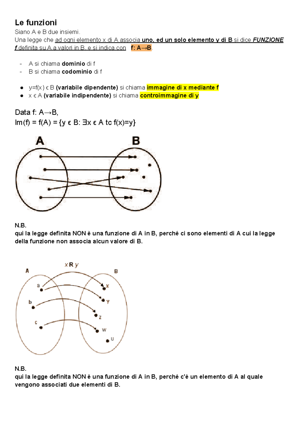 Matematica primo parziale - Le funzioni ####### Siano A e B due insiemi ...