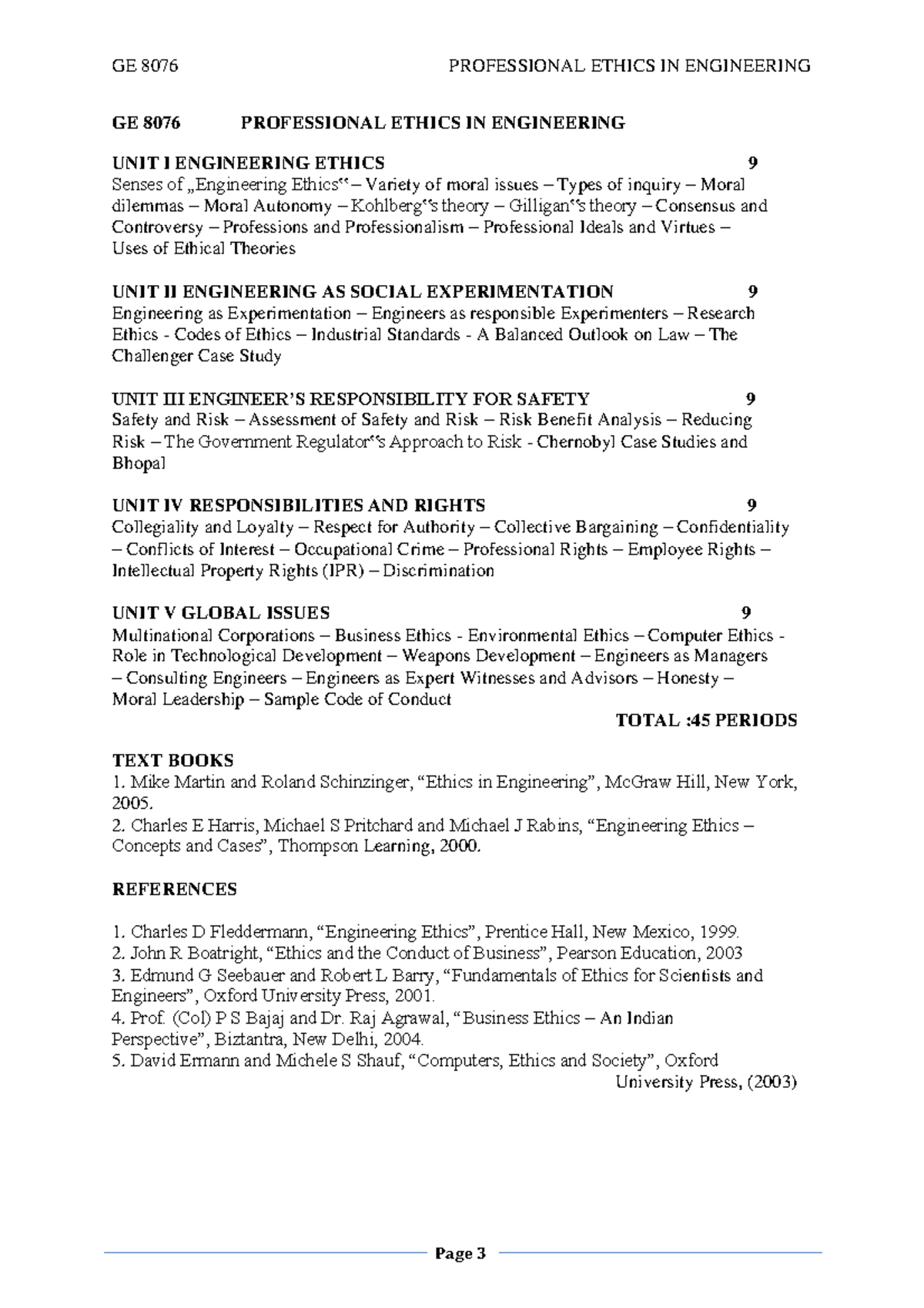 GE8076 Notes Professional Ethics - GE 8076 PROFESSIONAL ETHICS IN ...