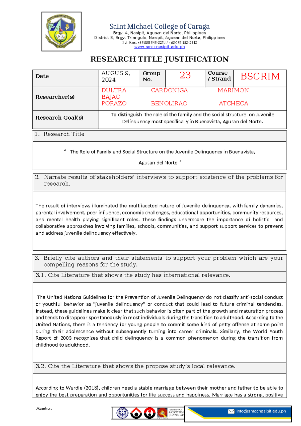 FM DPM SMCC RTH 02 Research Title Justification - Saint Michael College ...