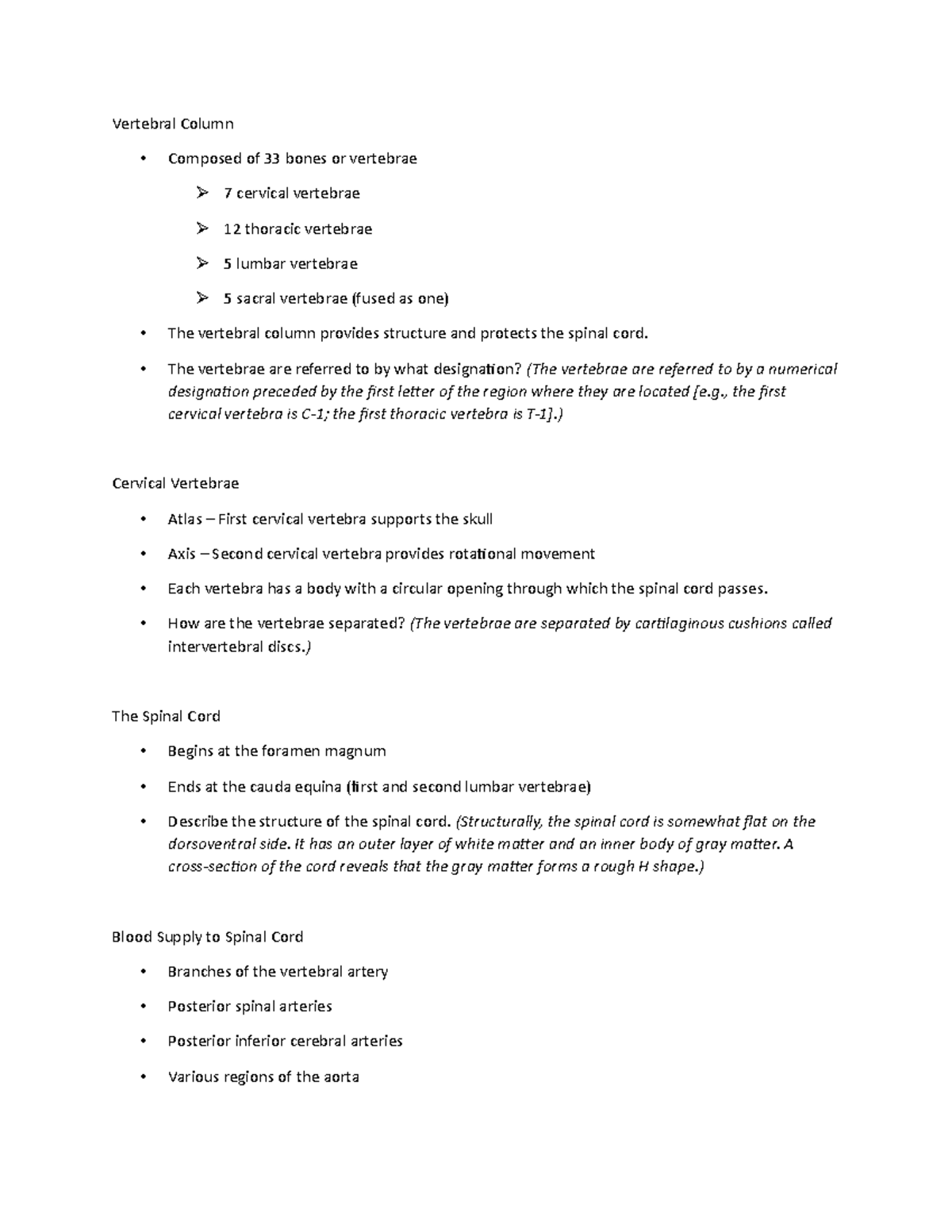 Lecture Notes 41 - Vertebral Column - Composed of 33 bones or vertebrae ...
