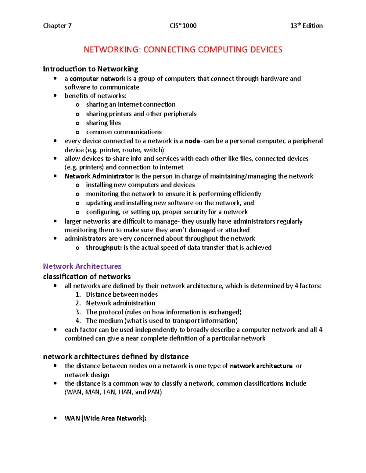 Chapter 7 TB Summary - Chapter 7 13th Edition NETWORKING: CONNECTING COMPUTING DEVICES ...