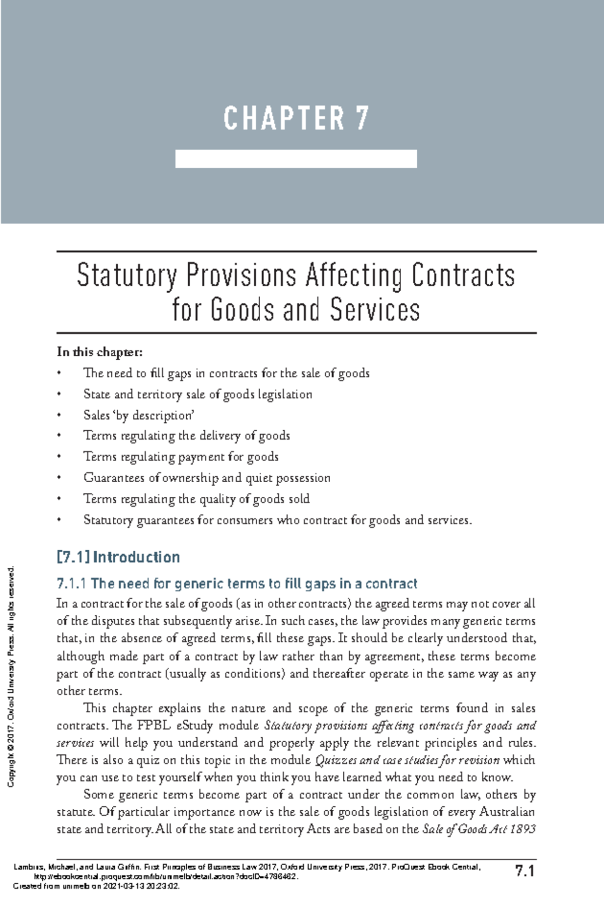First Principles of Business Law 2017 - (Chapter 7 Statutory Provisions ...