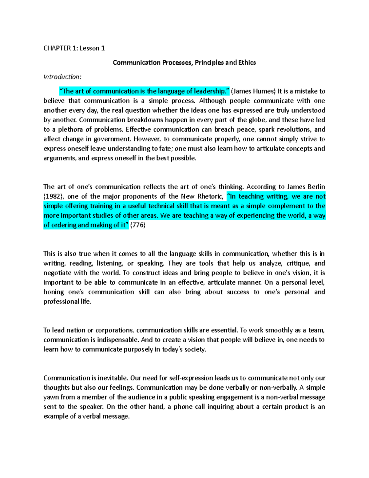 Chapter 1(Purposive Com) - CHAPTER 1: Lesson 1 Communication Processes, Principles and Ethics ...
