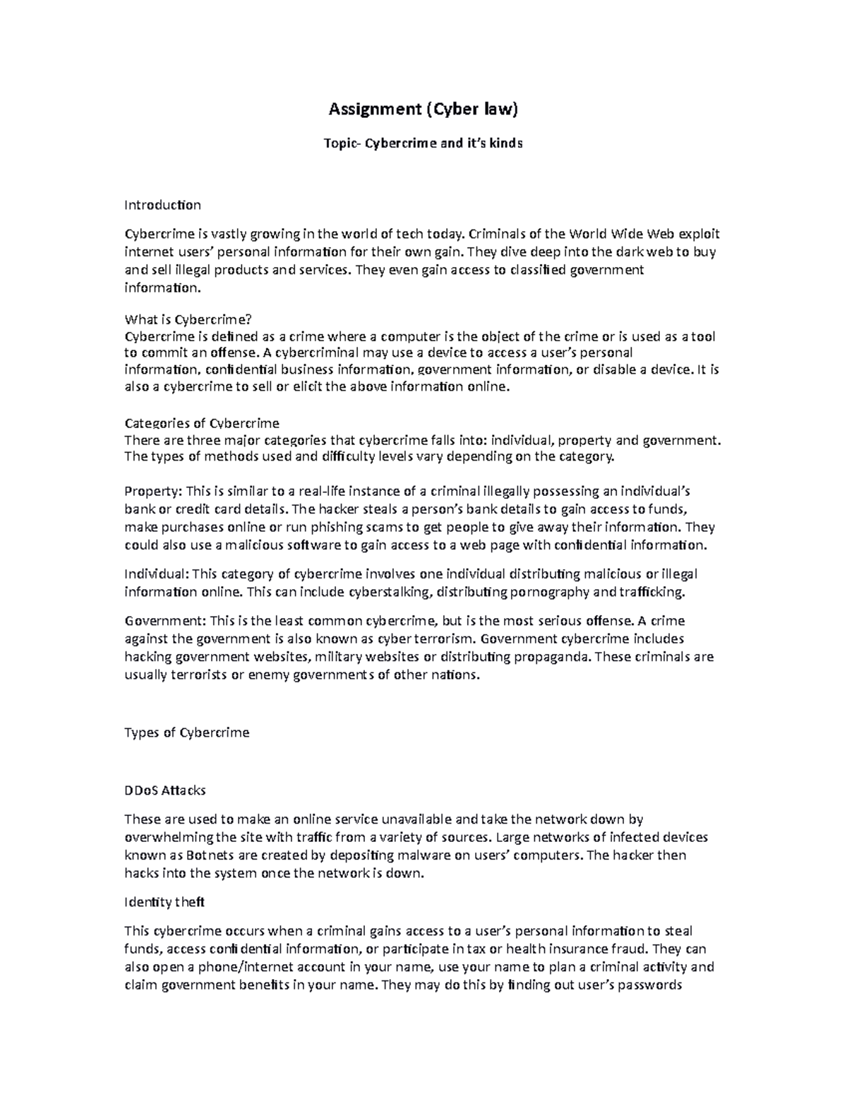 Cybercrime and it’s kinds - Assignment (Cyber law) Topic- Cybercrime ...