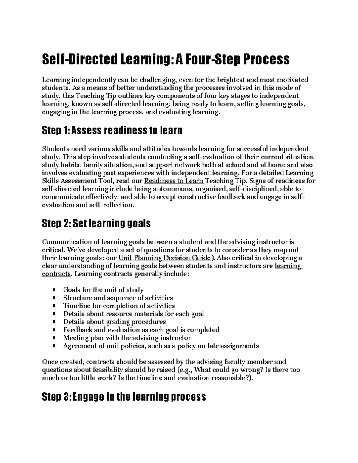 SUMMARY UNIV1001 Self-Directed Learning A Four-Step Process - Self ...