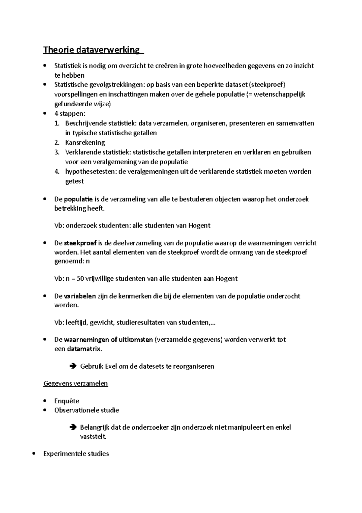 Theorie dataverwerking - Beschrijvende statistiek: data verzamelen ...