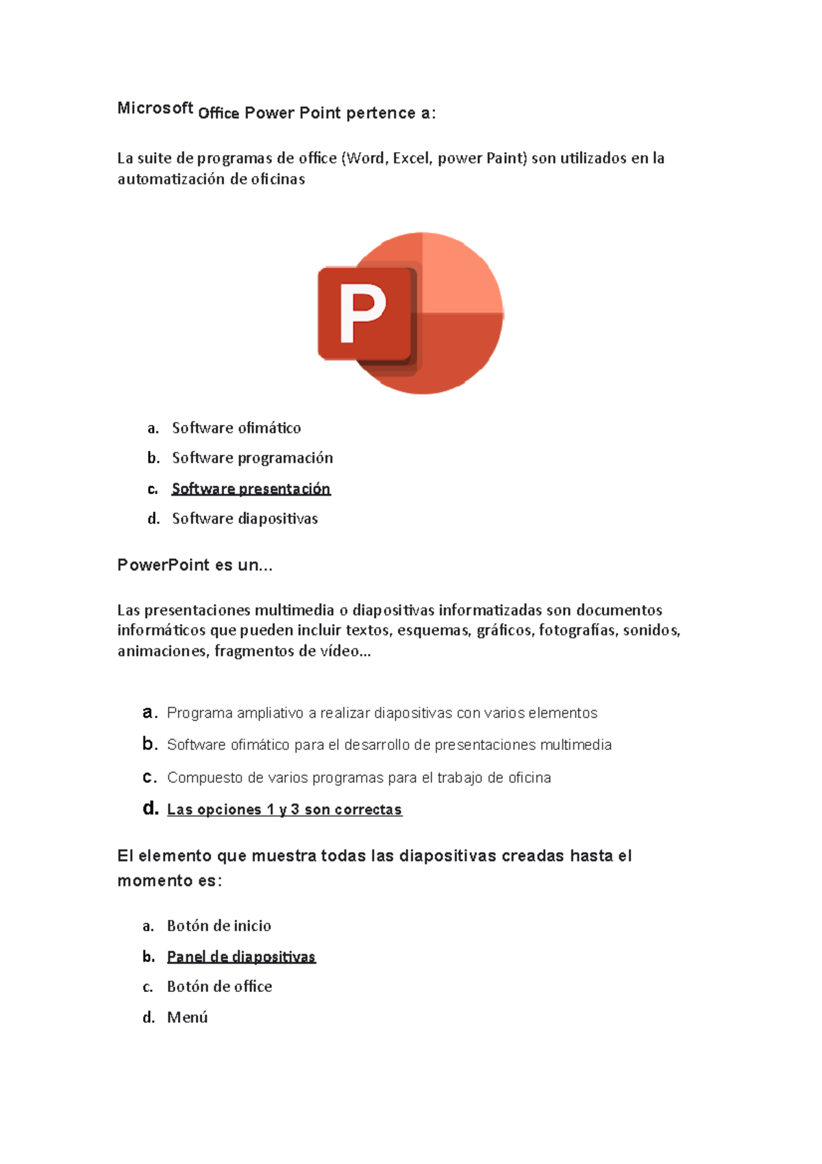 Examen DE Power Point- Final - Microsoft Office Power Point pertence a ...