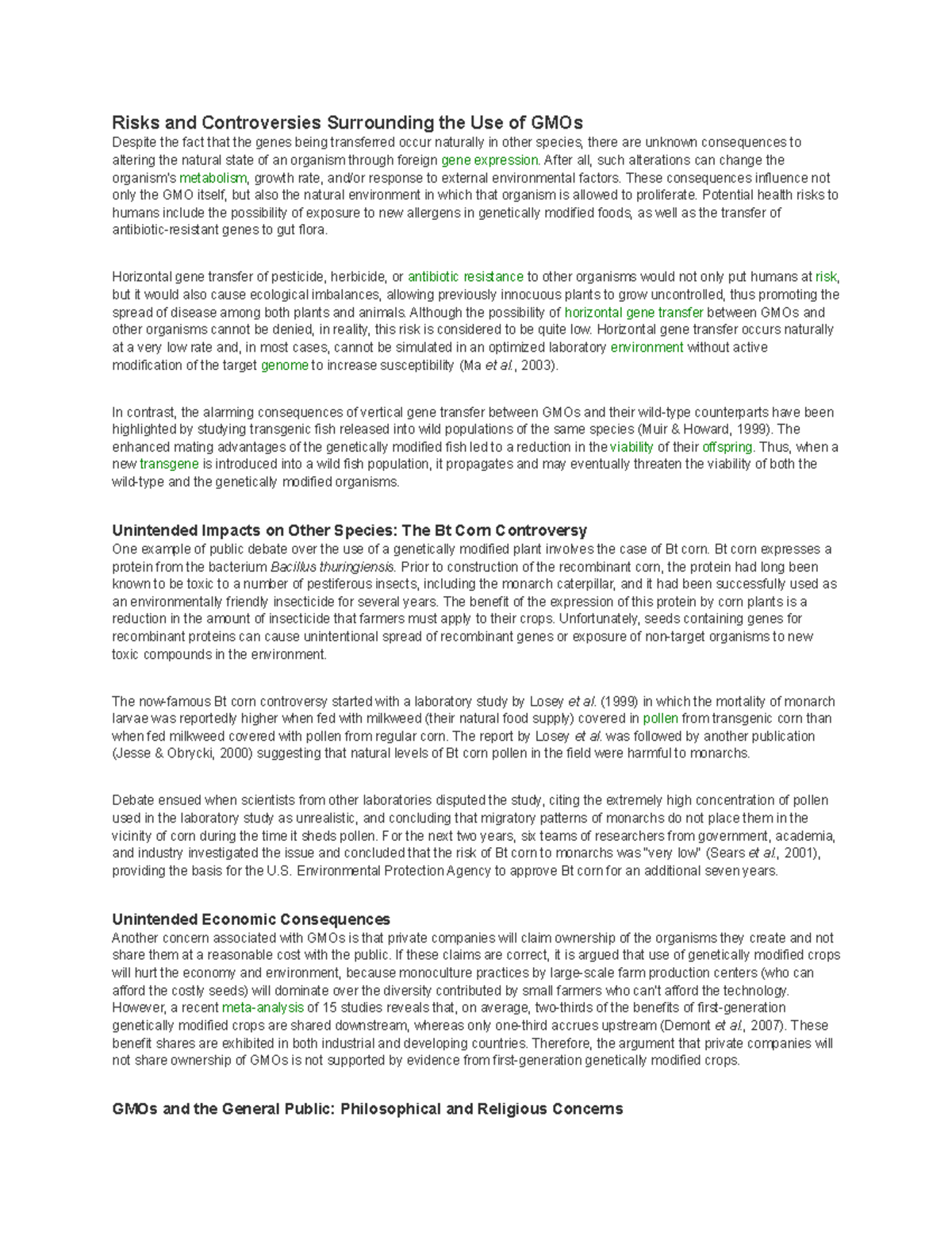 GMO PART 2 - notes - Risks and Controversies Surrounding the Use of ...