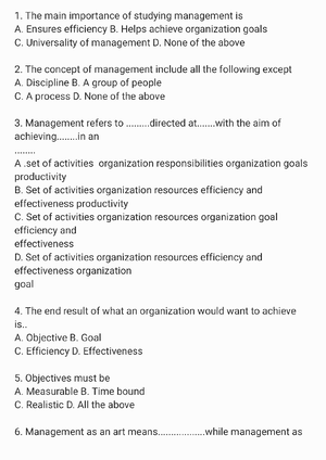 Principle of management, question bank with essay questions and answers ...