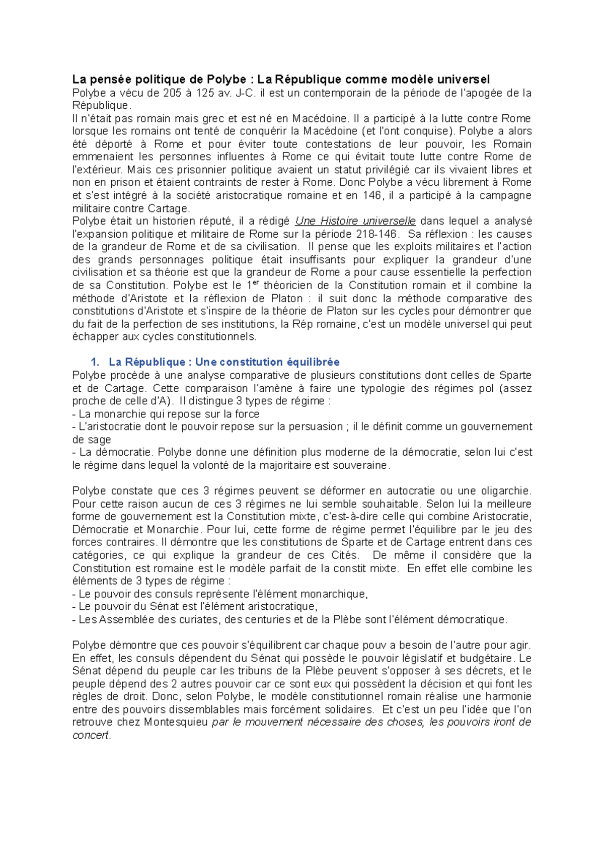 La pensée politique de Polybe - J-C. il est un contemporain de la ...