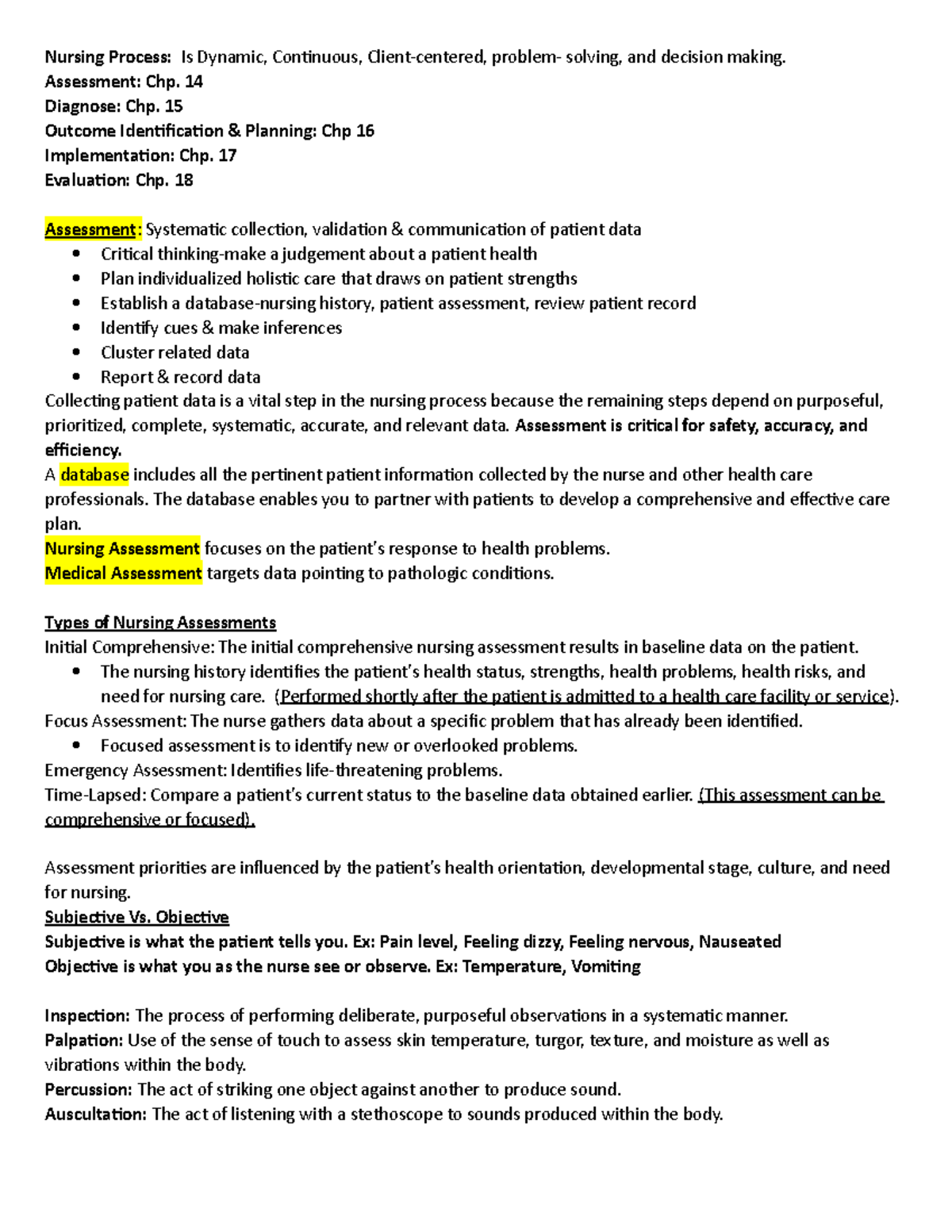 Nursing Process Exam 1 Fund Notes - Nursing Process: Is Dynamic ...