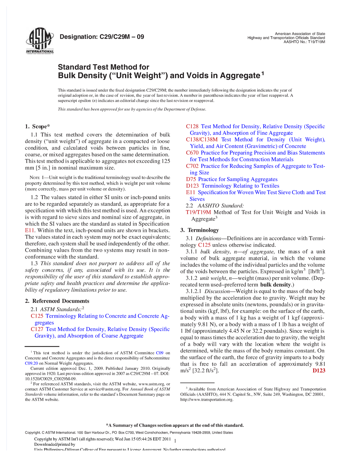 ASTM C29-C29M-09 Standard Test Method for Bulk Density (“Unit Weight ...