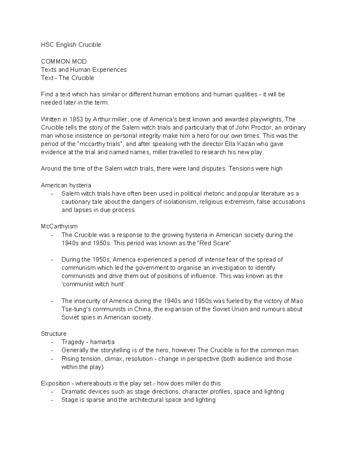 HSC English - full hsc notes/class notes - HSC English Crucible COMMON ...