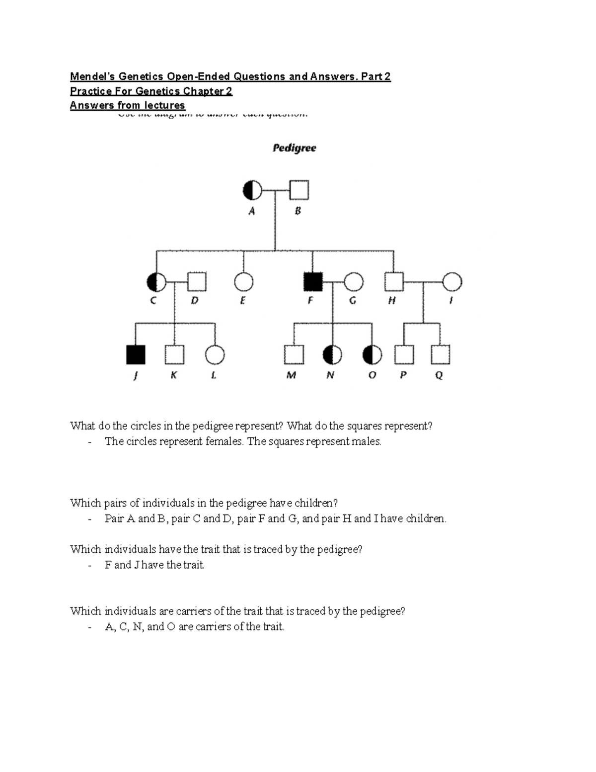 Mendel’s Genetics Open-Ended Questions and Answers. Part 2 - Google ...