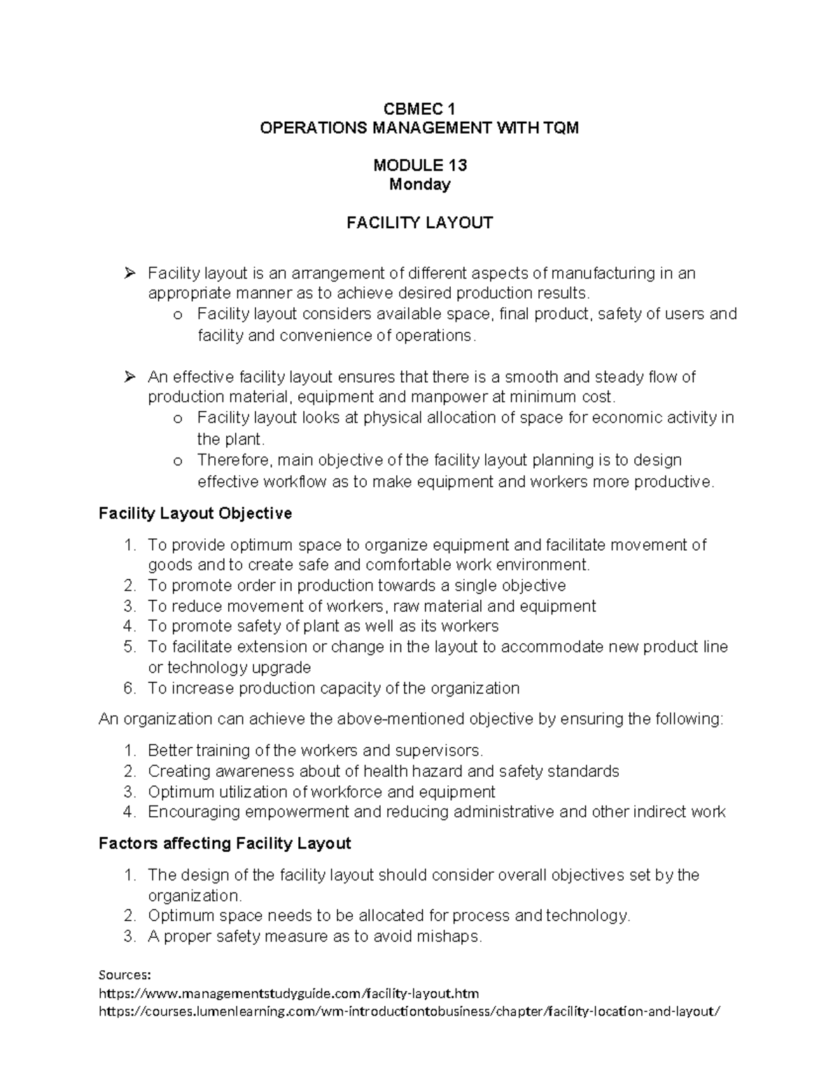 Cbmec 1 M13 MON - Summary Agriculture - CBMEC 1 OPERATIONS MANAGEMENT WITH TQM MODULE 13 Monday ...