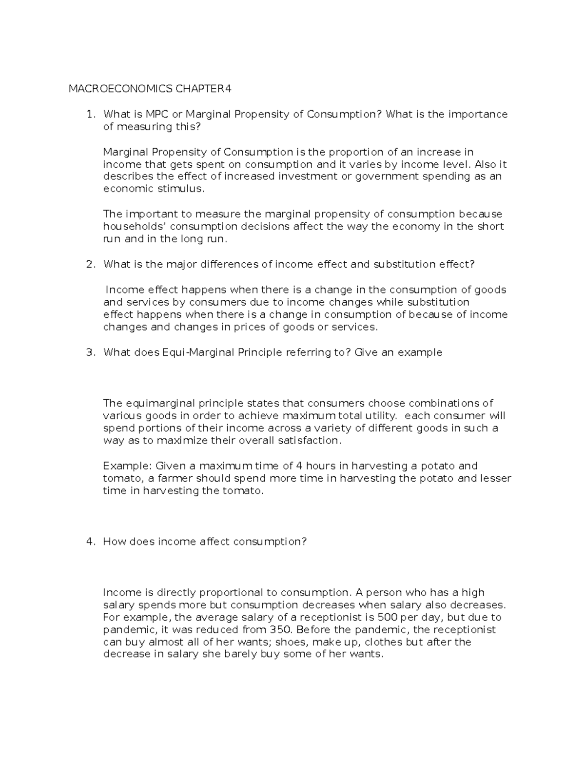 Chapters 4 macroeconomics - MACROECONOMICS CHAPTER What is MPC or ...