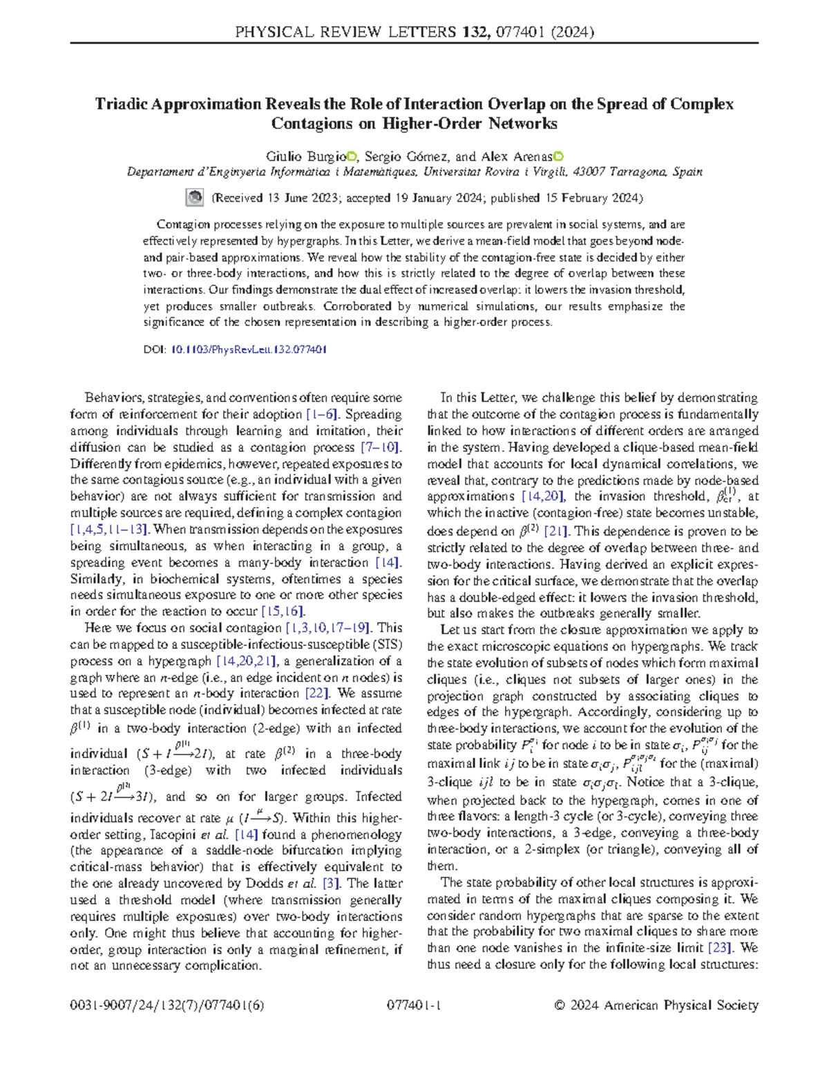Phys Rev Lett - review letter - Triadic Approximation Reveals the Role of Interaction Overlap on ...