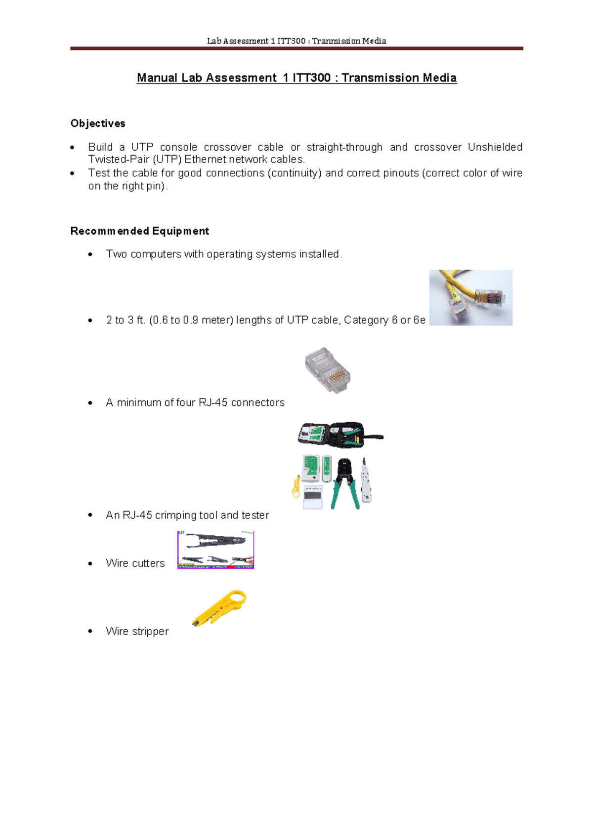 Manual Guide Lab Test Crimping Cabling - Manual Lab Assessment 1 ITT300 ...