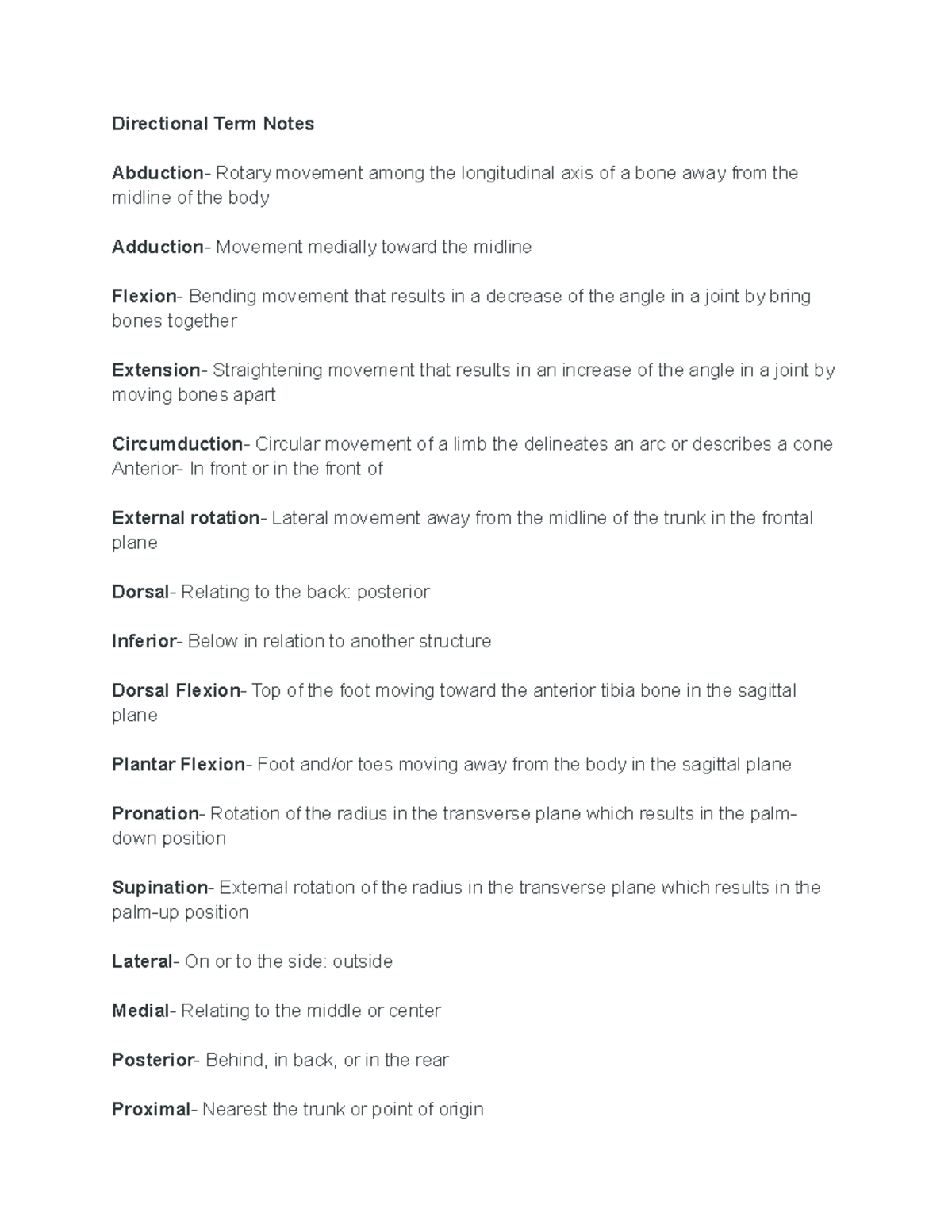 Directional Term Notes - Directional Term Notes Abduction- Rotary ...