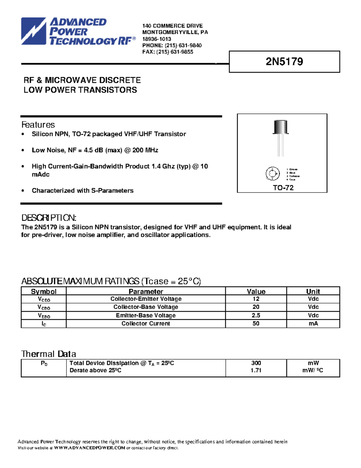 Datasheet - 2N Advanced Power Technology reserves the right to change ...