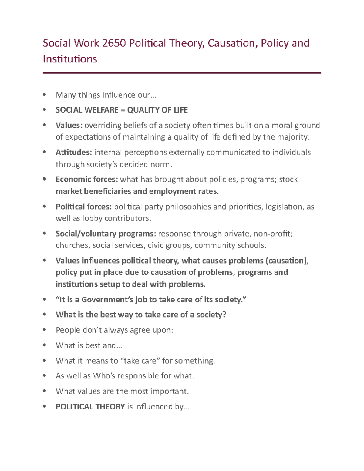 Social Work 2650 Political Theory, Causation, Policy and Institutions ...