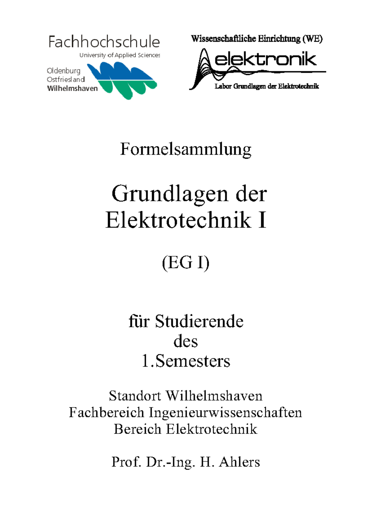Elektrotechnik Formelsammlung - Formelsammlung Grundlagen der ...