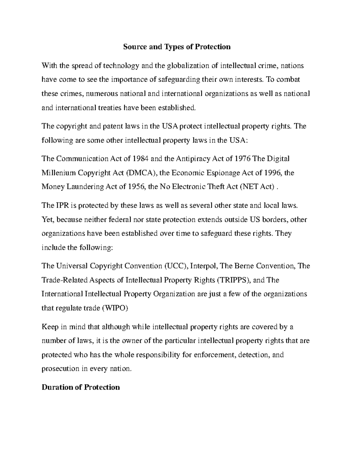 Source and Types of Protection - To combat these crimes, numerous ...