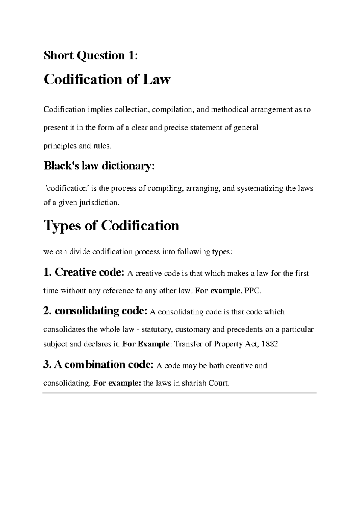 Jurisprudence Paper notes - Short Question 1: Codification of Law ...