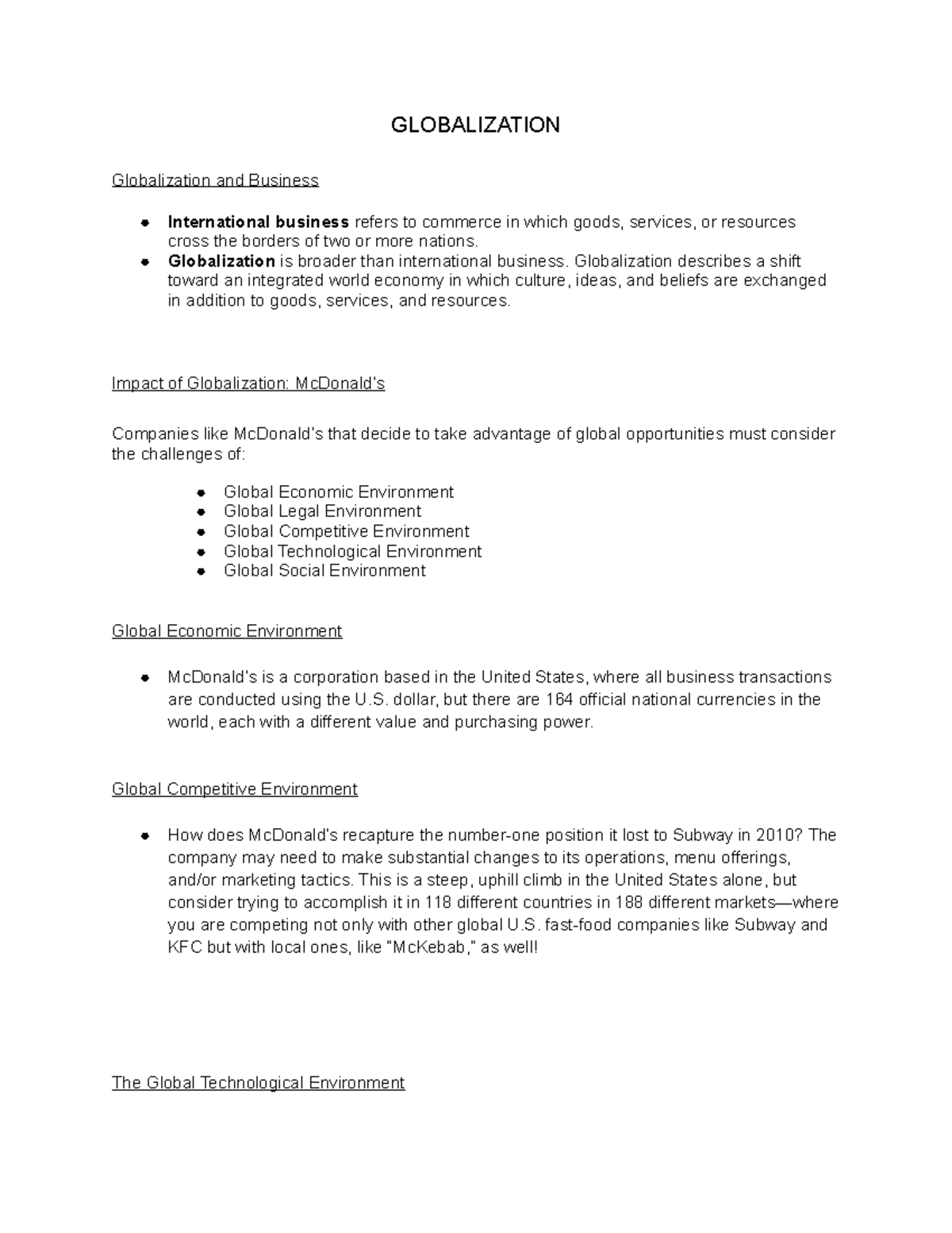 Globalization and Business - Studocu