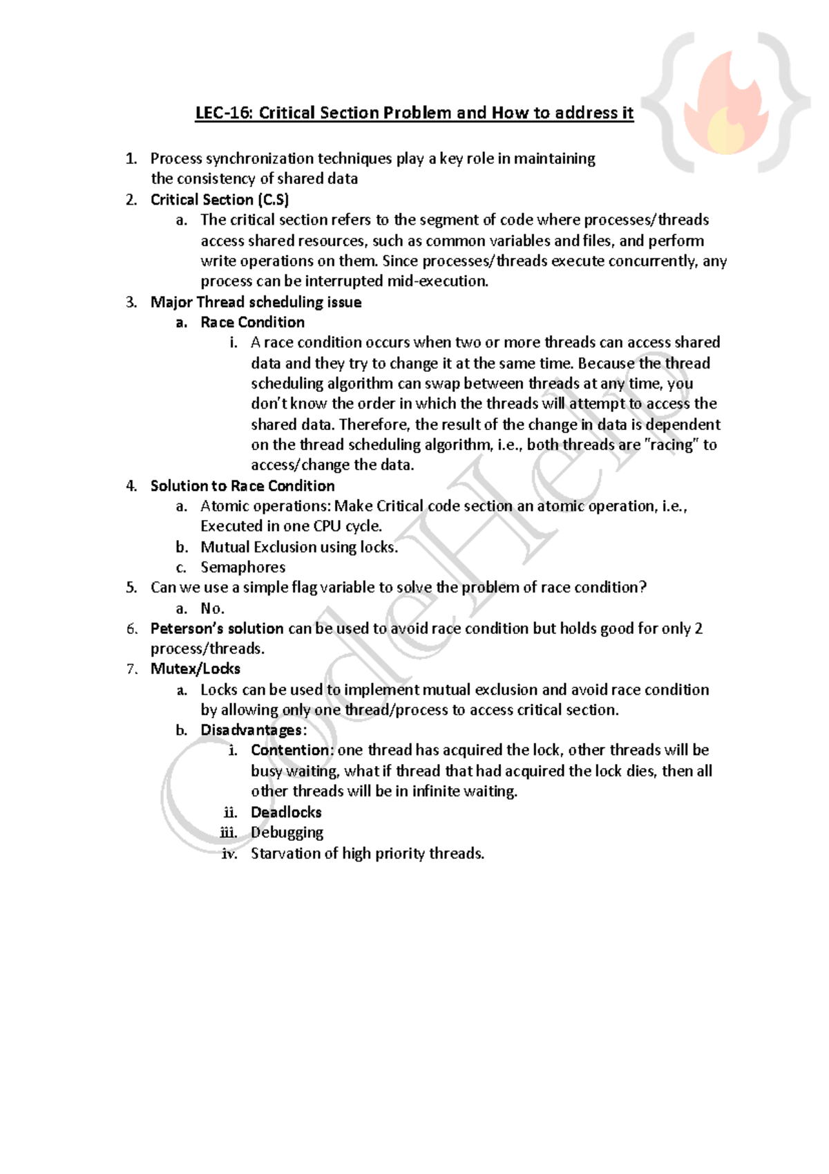 Lec-16 - LEC-16: Critical Section Problem and How to address it Process synchronization ...