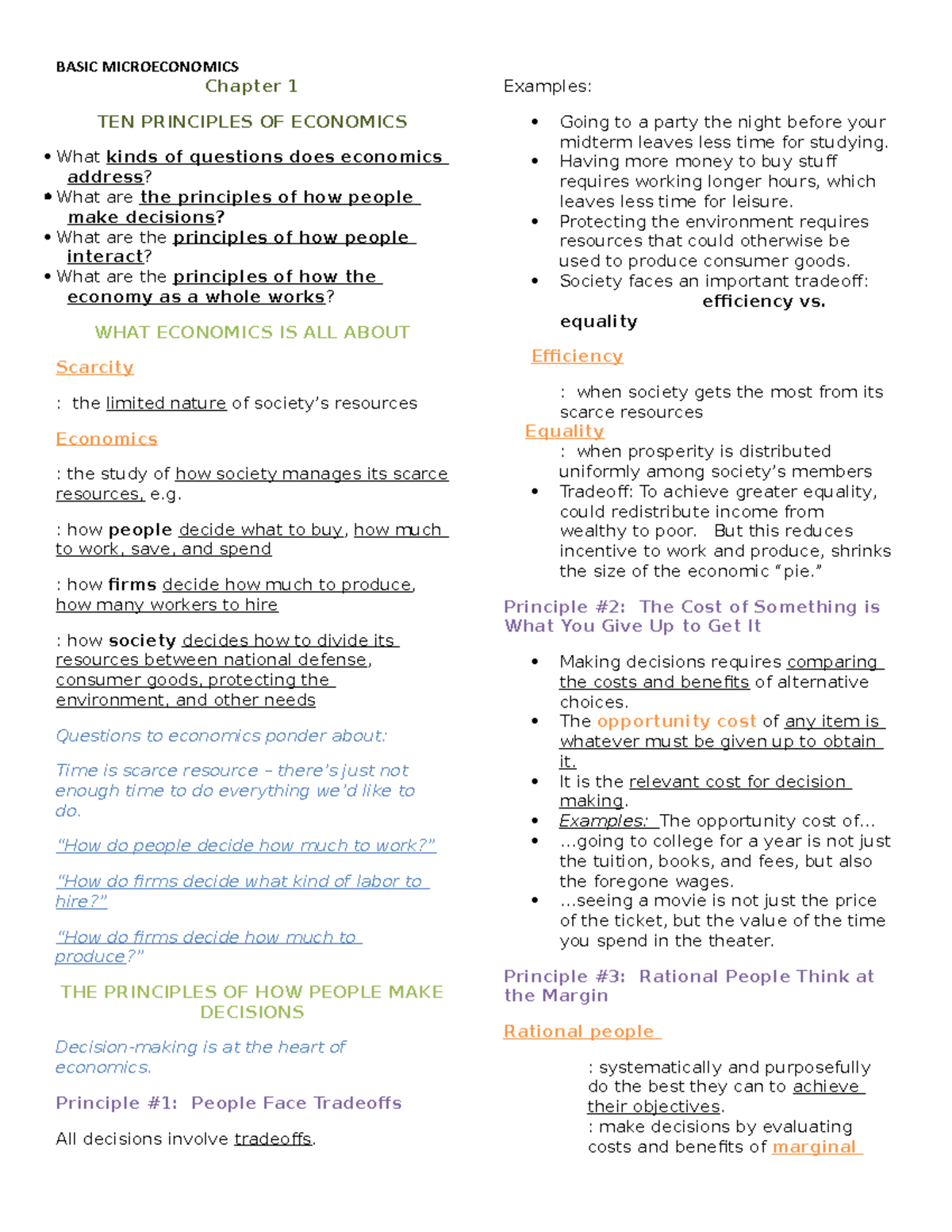 Chapter 1 - basic micro - Chapter 1 TEN PRINCIPLES OF ECONOMICS What ...