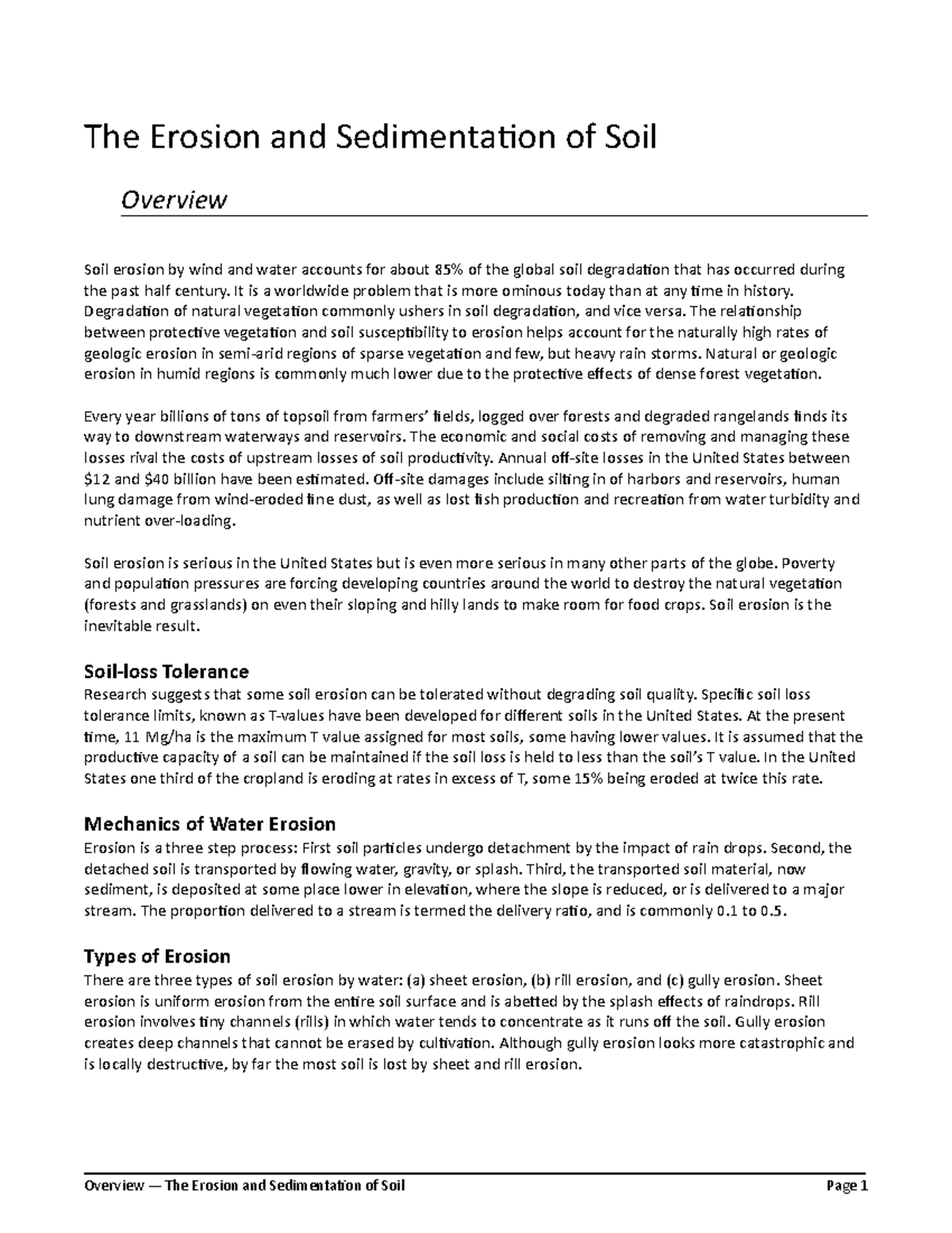 Overview — The Erosion and Sedimentation of Soil - The Erosion and ...