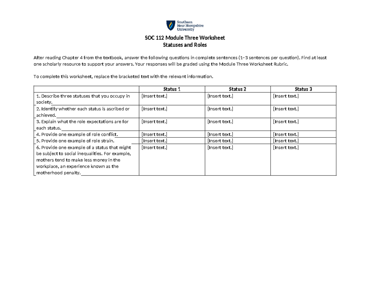 SOC 112 Module Three Worksheet - SOC 112 Module Three Worksheet ...
