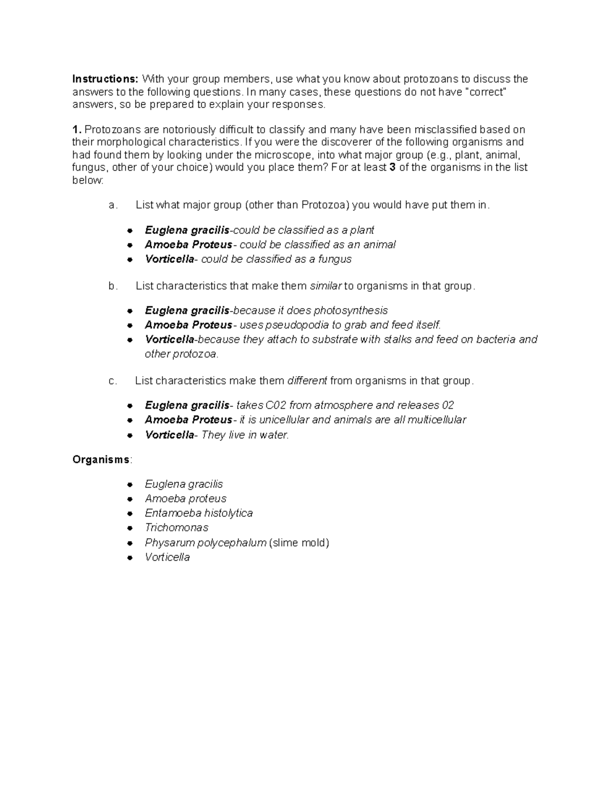Lab 11 Protozoan online activity - Instructions: With your group ...