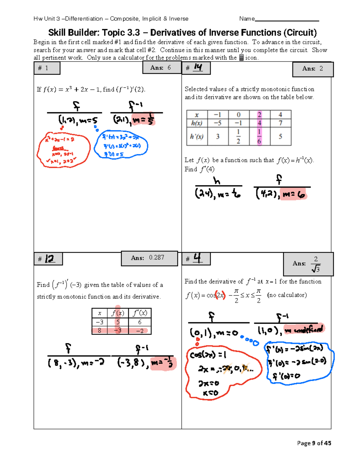 Hw 3 - work - Skill Builder: Topic 3 – Derivatives of Inverse Functions ...