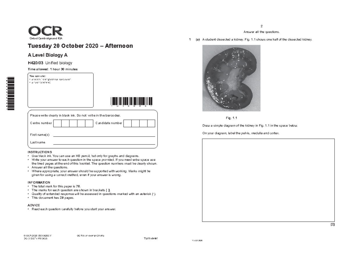 Paper 3 2020 - Oxford Cambridge and RSA Please write clearly in black ...