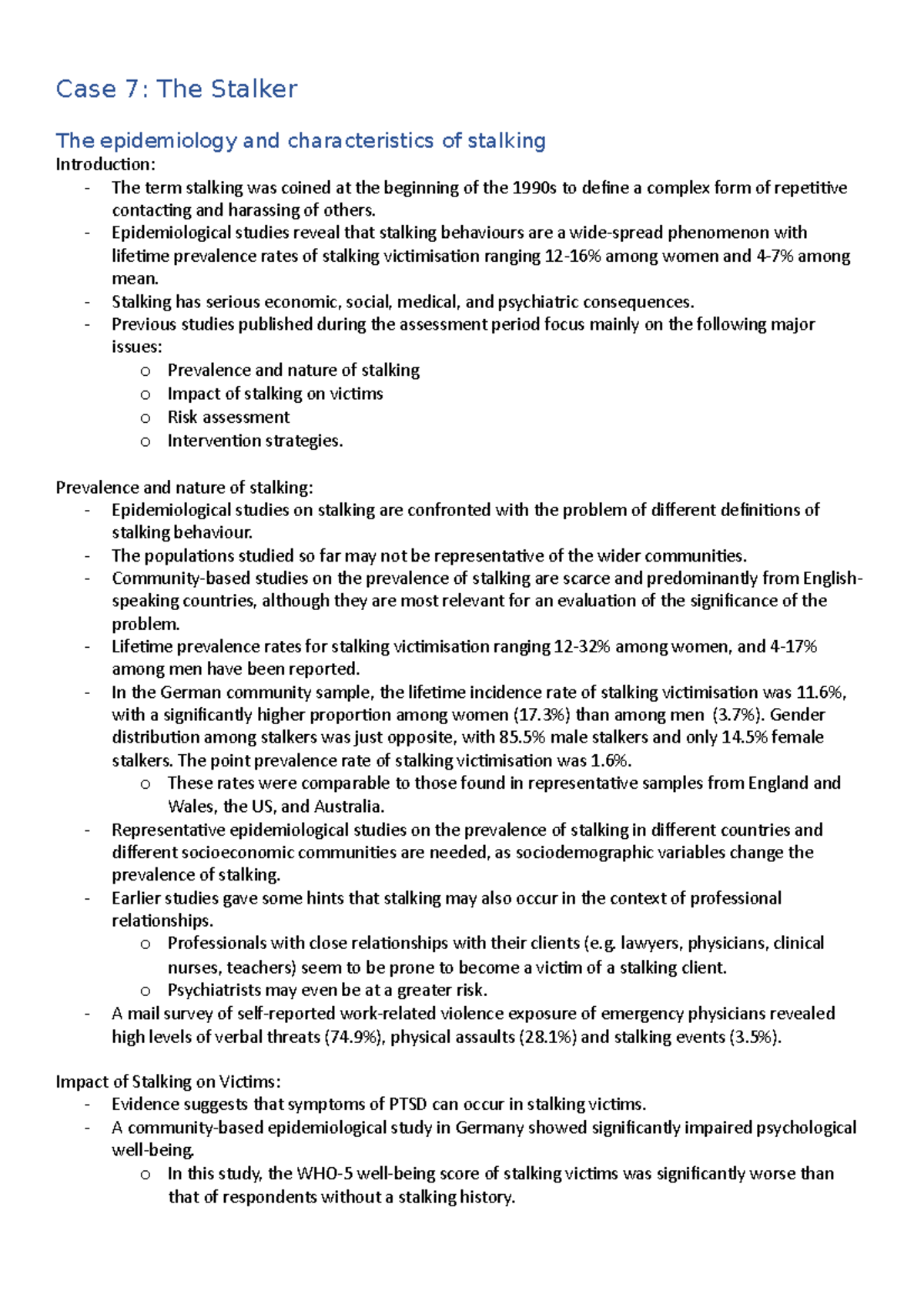 Case 7- The Stalker - Case 7: The Stalker The epidemiology and ...