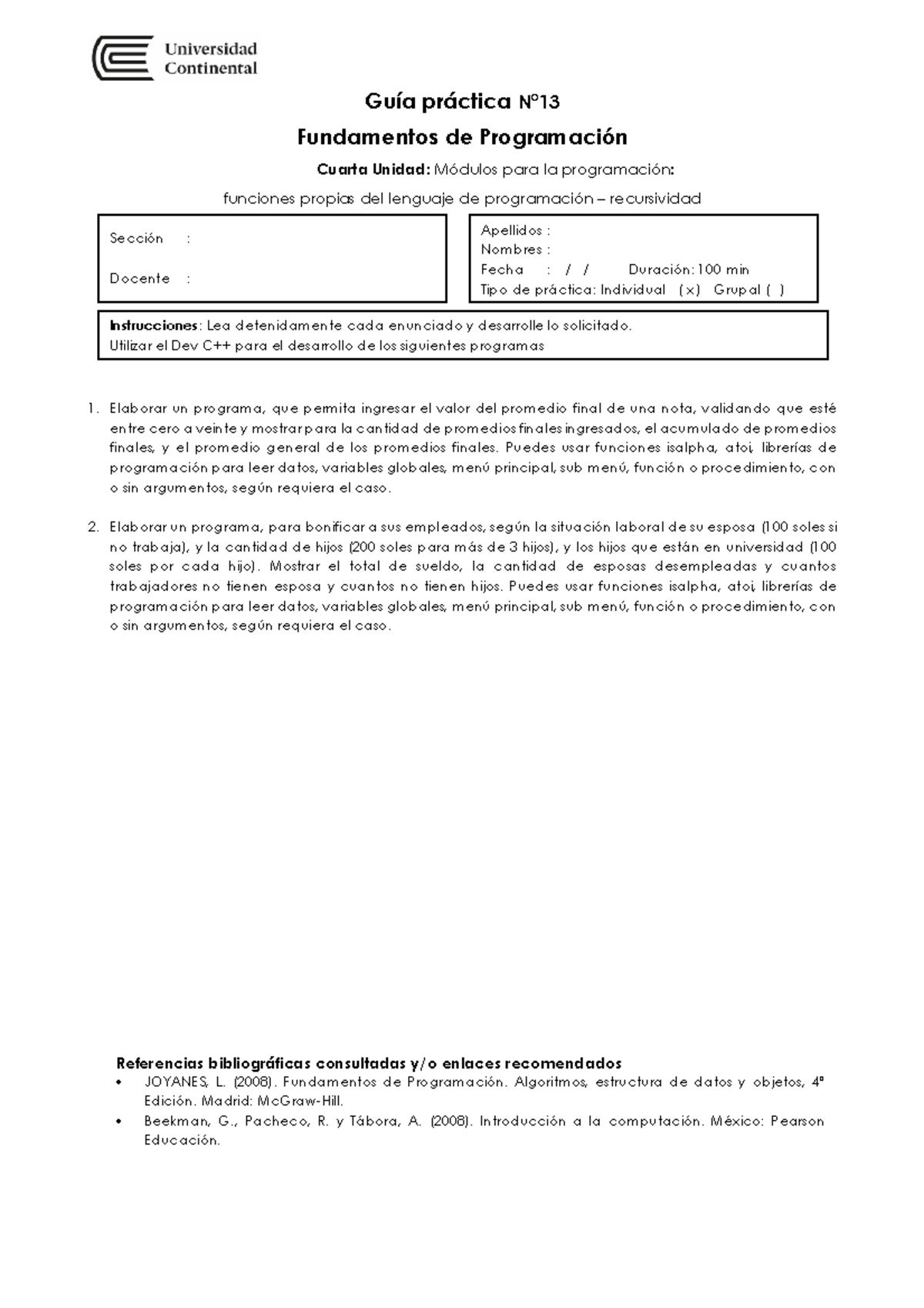 Semana 13 Guia de Practica 13 - Guía práctica N° 13 Fundamentos de Programación Cuarta Unidad ...
