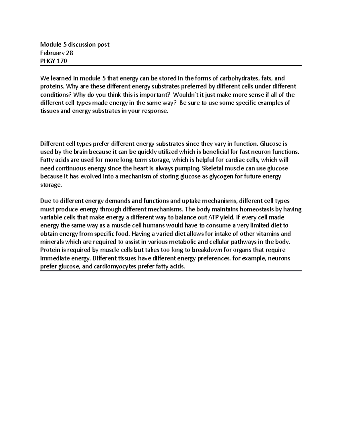 Module 5 discussion post - Module 5 discussion post February 28 PHGY ...