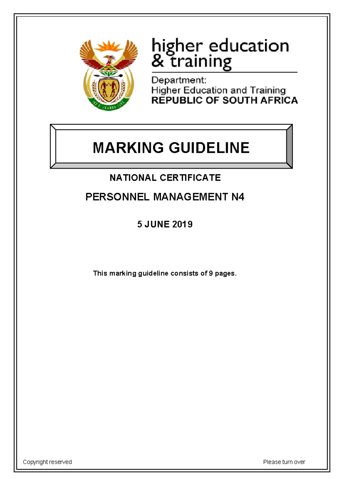 N4 Personnel Management June 2019 Memorandum - NATIONAL CERTIFICATE ...