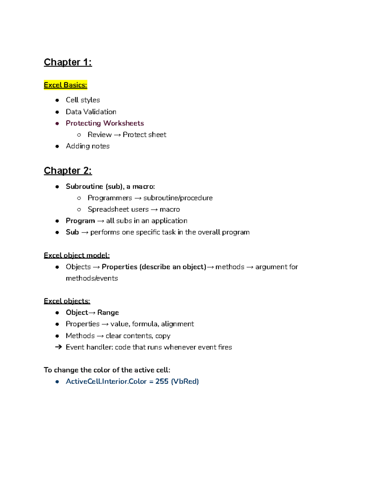 CP212 Midterm PREP - Chapter 1: Excel Basics: Cell styles Data Validation Protecting - Studocu