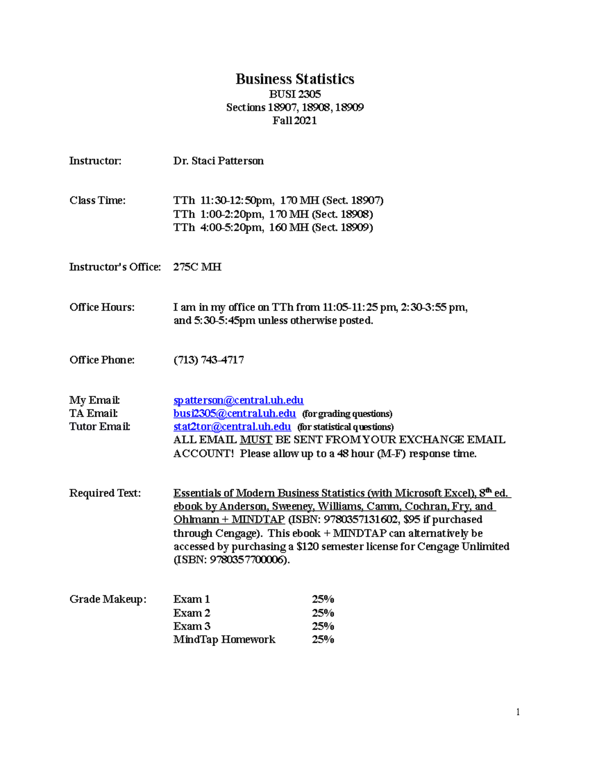 BUSI2305 Syllabus Spring 22 Practice Problems - Business Statistics ...