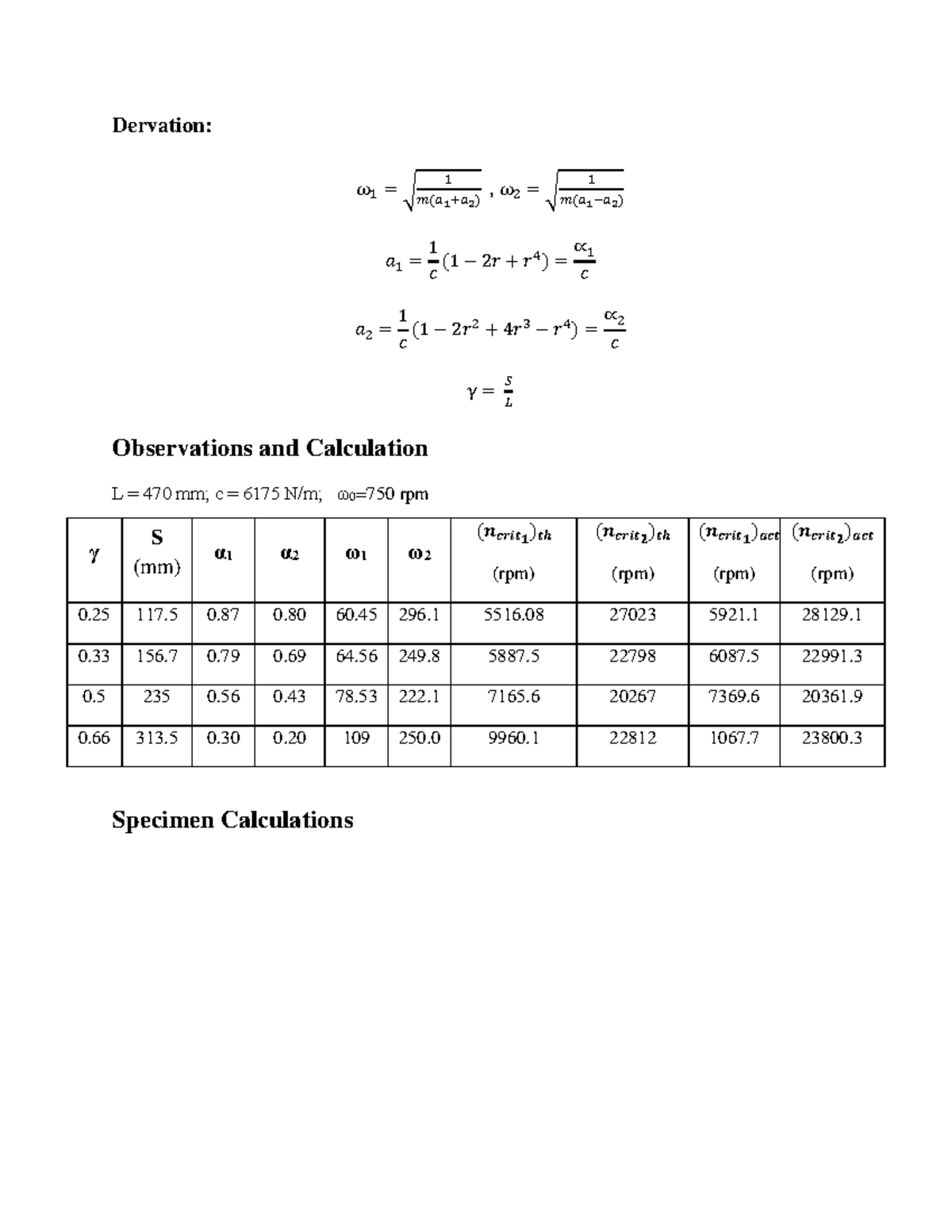 MV lab 9 - ..... - Dervation: ω 1 = √ 1 𝑚(𝑎 1 +𝑎 2 ) , ω 2 = √ 1 𝑚(𝑎 1 ...